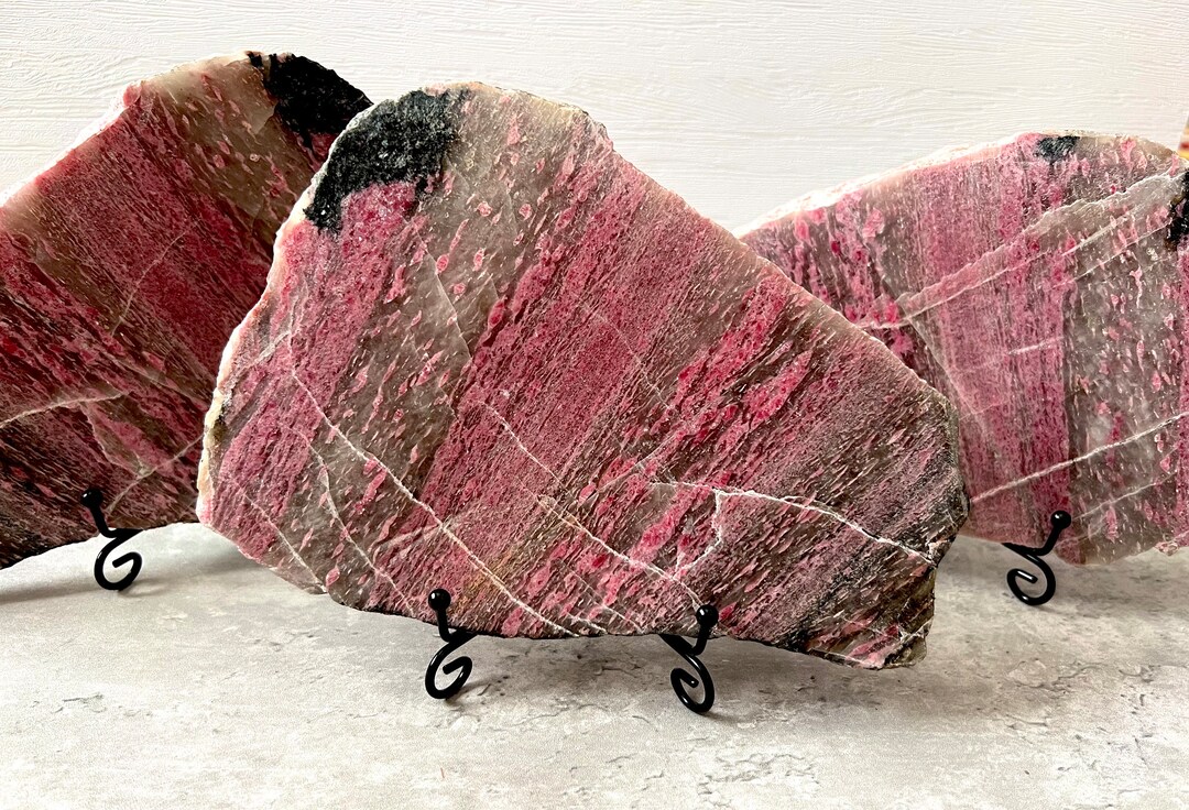 XL LOVELY Rhodonite Slabs With Stands | Natural Genuine Crystal | Hand ...