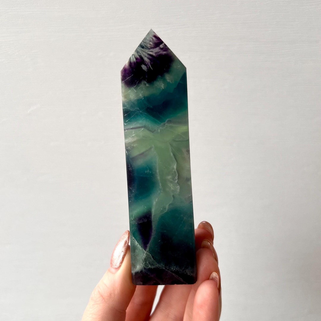 DRUZY FEATHER Fluorite Tower 219g Snowflake Fluorite Natural Genuine ...