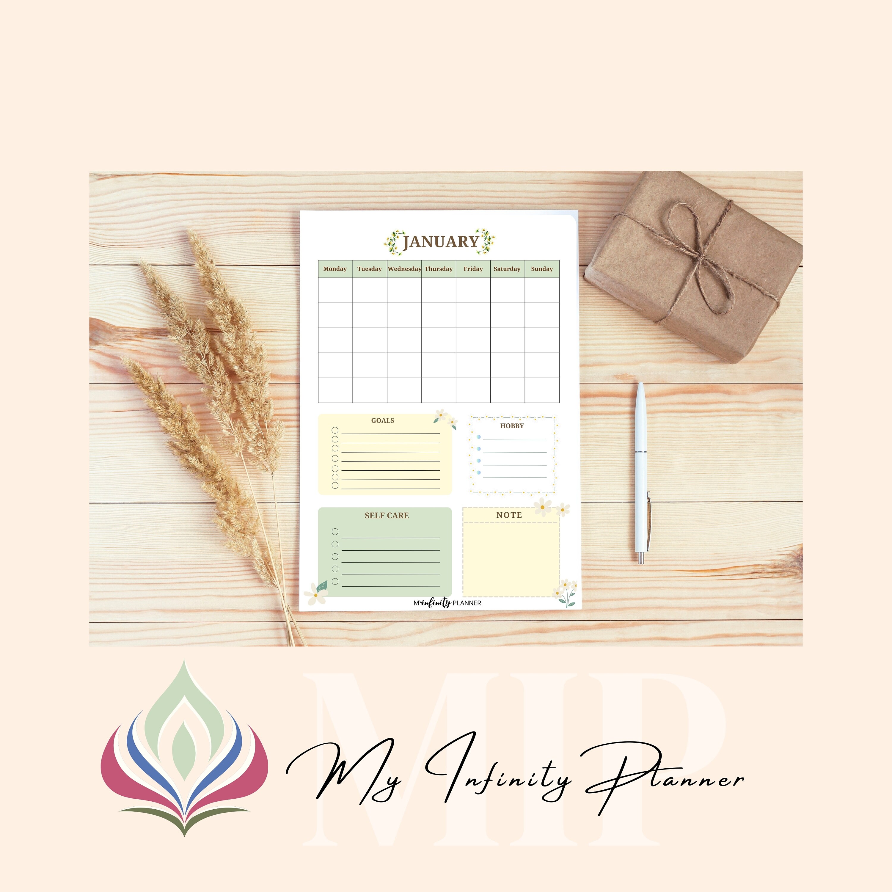 Digital Spring Margherita Printable Monthly Planner, Student Planner ...