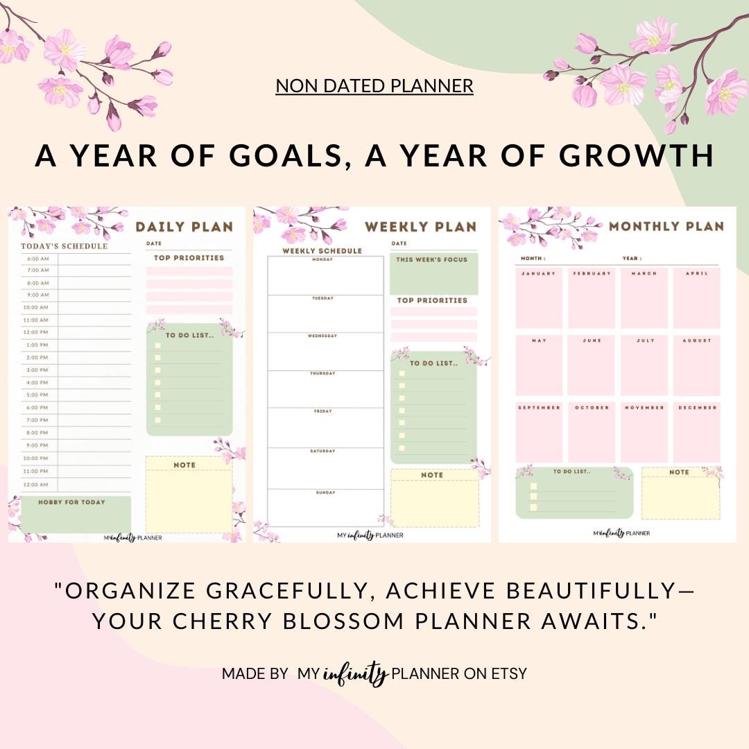 Digital Spring Cherry Blossom Planner, Daily, Weekly, Monthly Planner ...