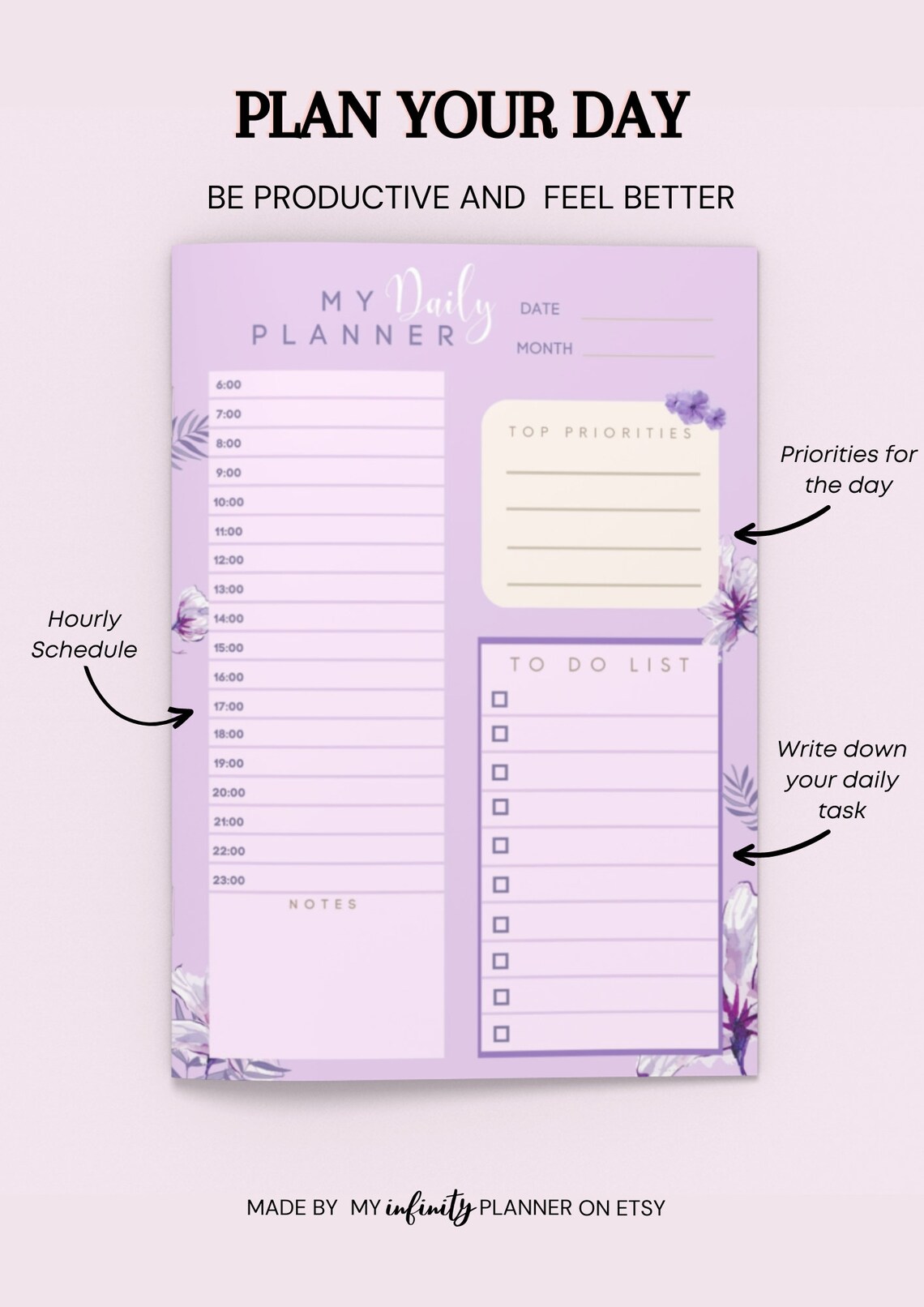 Hourly Daily Planner Printable, Daily to Do List,hourly Schedule ...