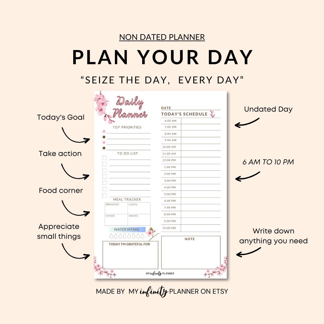 Cherry Blossom Daily Planner, Printable Planner, Undated Goodnotes ...
