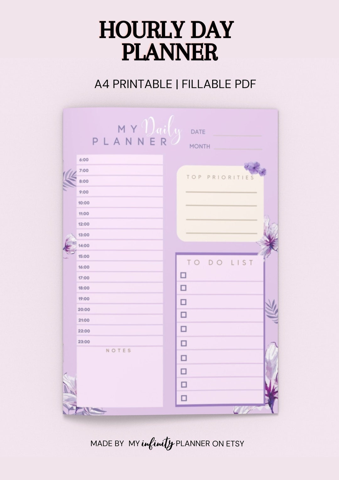 Hourly Daily Planner Printable, Daily to Do List,hourly Schedule ...