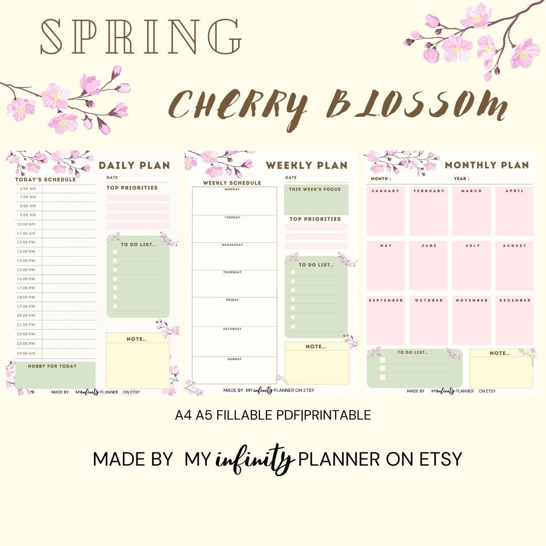 Digital Spring Cherry Blossom Planner, Digital Notebook, Student ...