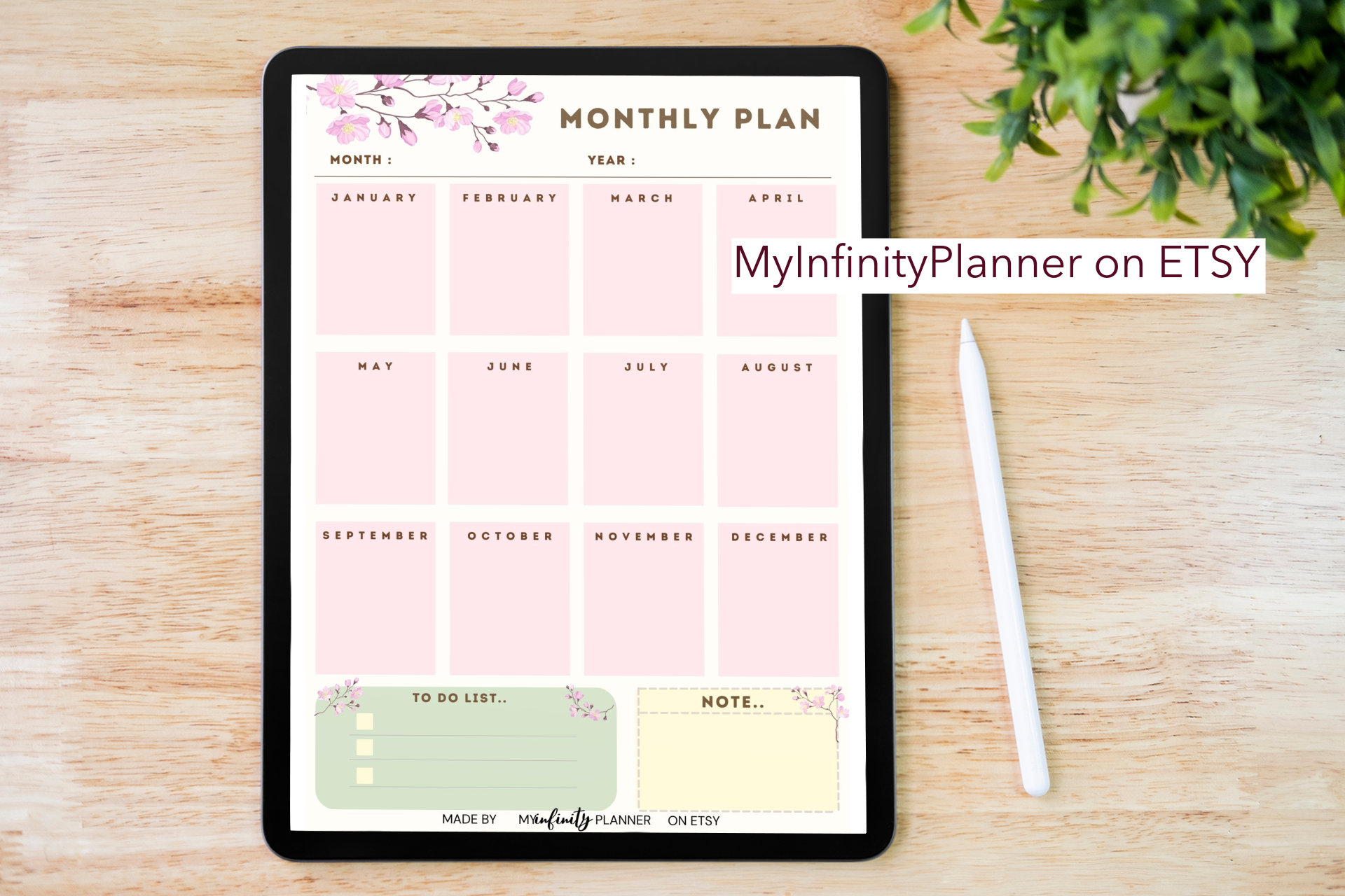 Digital Spring Cherry Blossom Planner, Daily, Weekly, Monthly Planner ...