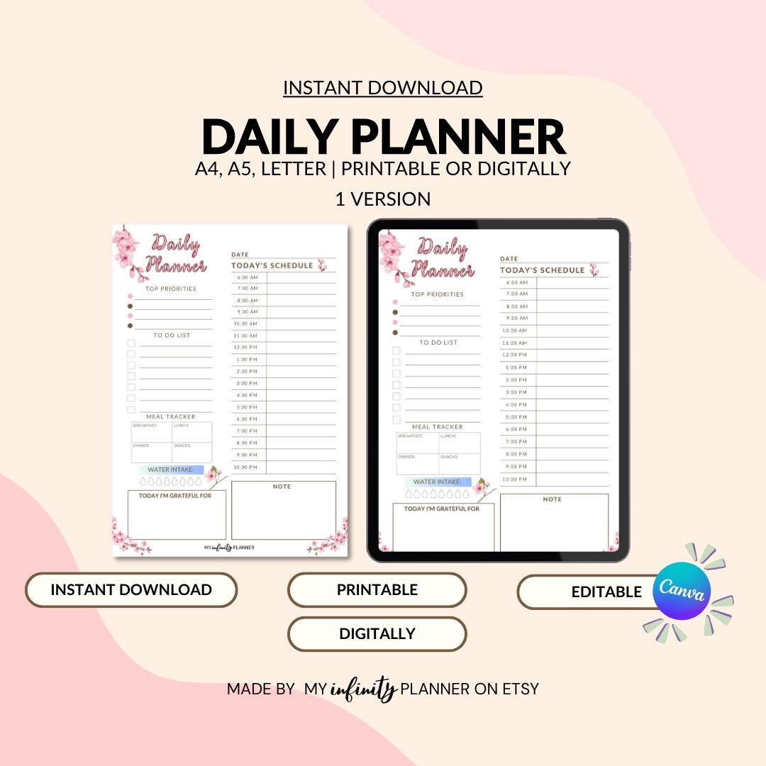 Cherry Blossom Daily Planner, Printable Planner, Undated Goodnotes ...