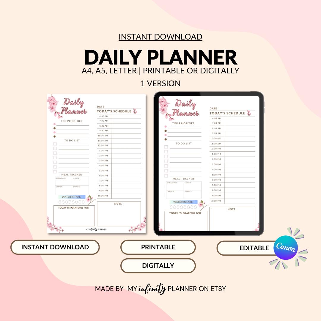 Cherry Blossom Daily Planner, Printable Planner, Undated Goodnotes ...