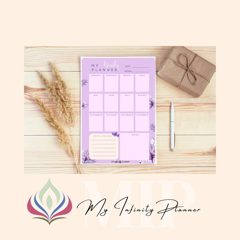 Yearly Printable Violet Planner, Undated Editable Yearly Digital ...