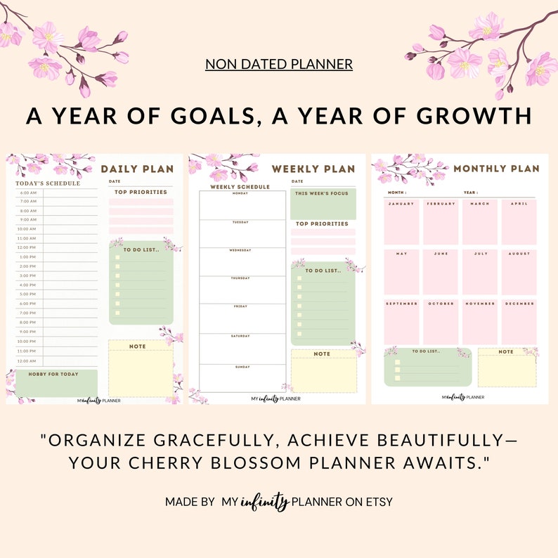 Digital Spring Cherry Blossom Planner, Daily, Weekly, Monthly Planner ...