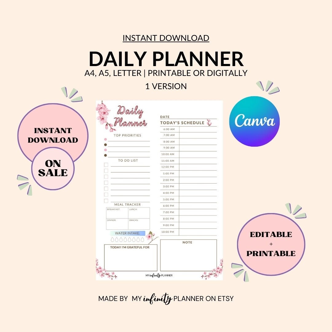 Cherry Blossom Daily Planner, Printable Planner, Undated Goodnotes ...