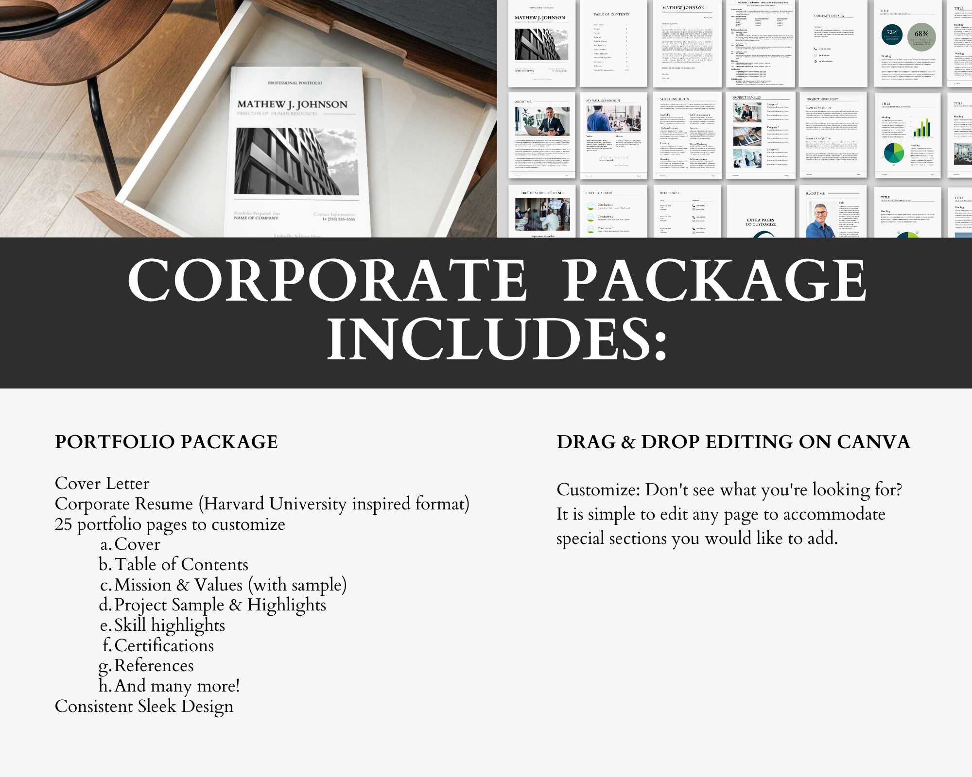 Corporate Portfolio Template Canva, Professional Resume and Cover ...