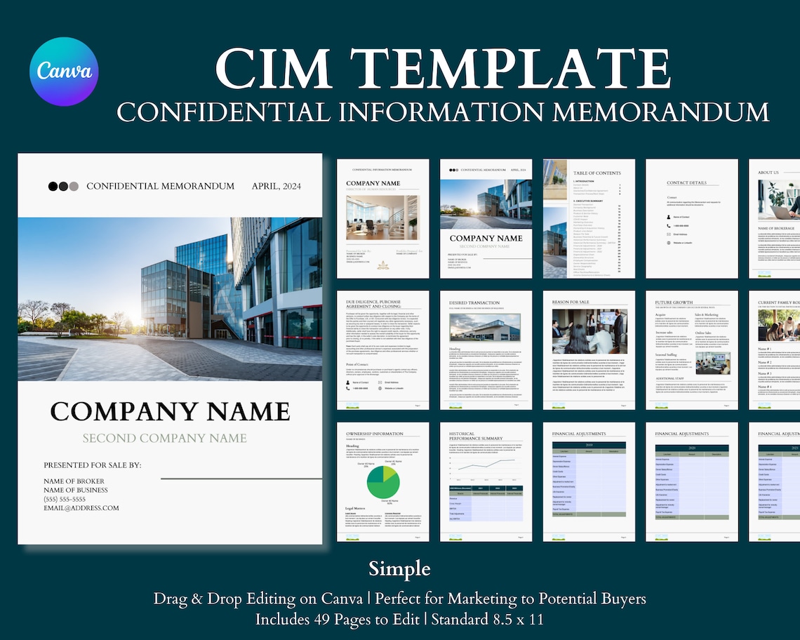 Confidential Information Memorandum Template, CIM Template Canva ...