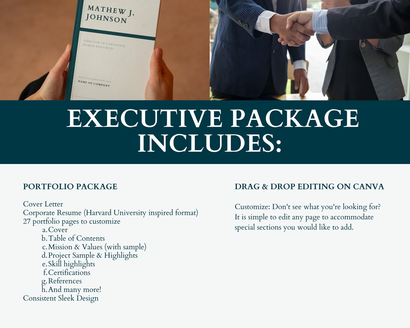 Executive Portfolio Template Canva, Professional Resume and Cover Letter, Career Portfolio ...