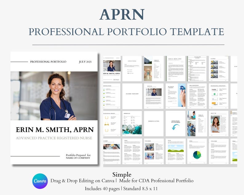 APRN Nursing Portfolio Template, Nursing Professional Portfolio, Nurse ...