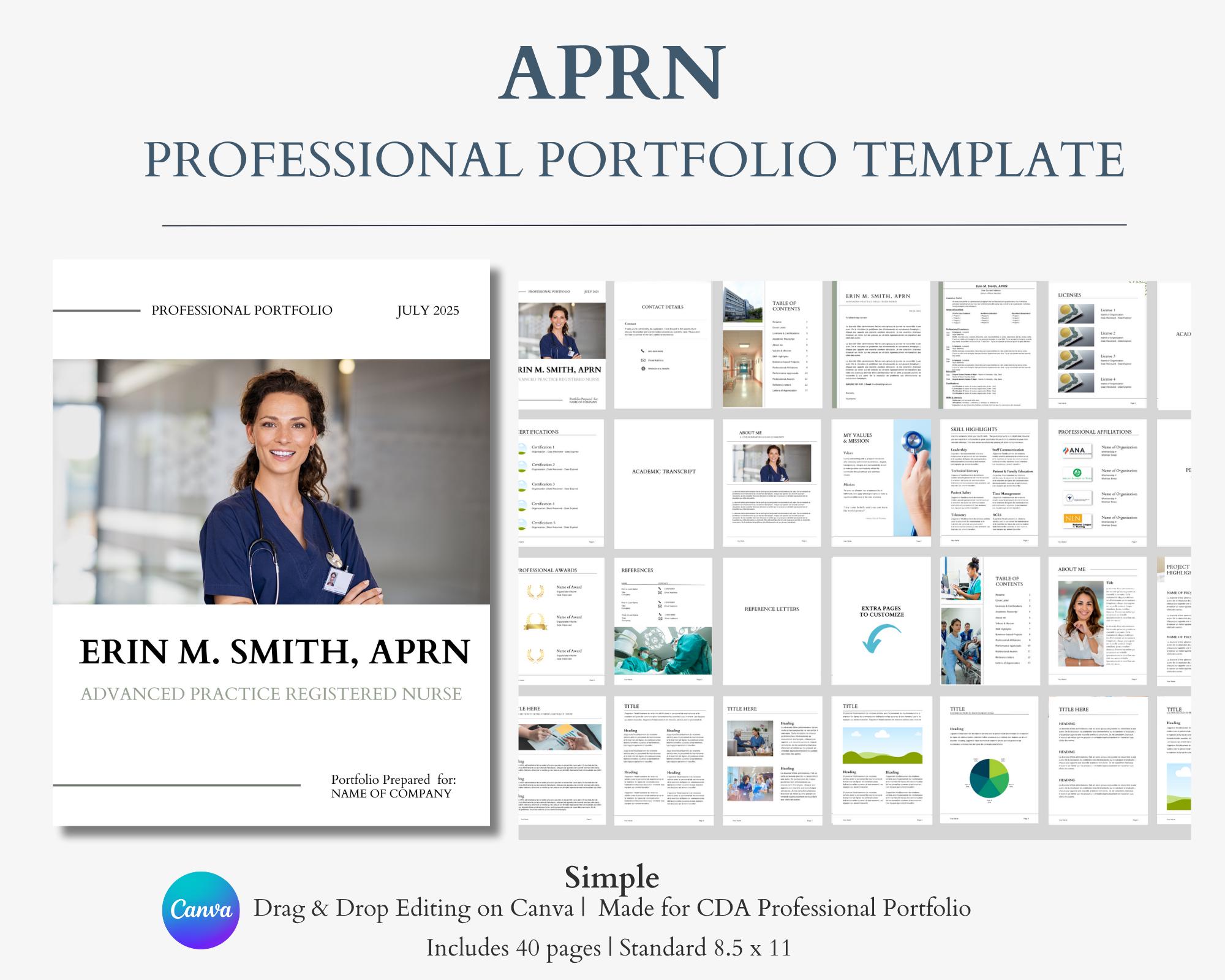 APRN Nursing Portfolio Template, Nursing Professional Portfolio, Nurse ...