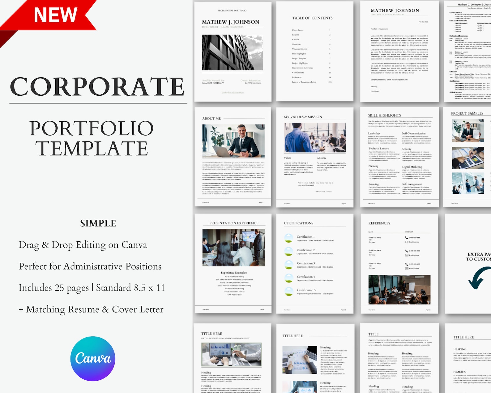 Corporate Portfolio Template Canva, Professional Resume and Cover ...