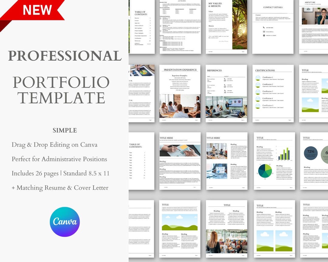 Professional Portfolio Template Canva, Professional Resume and Cover ...