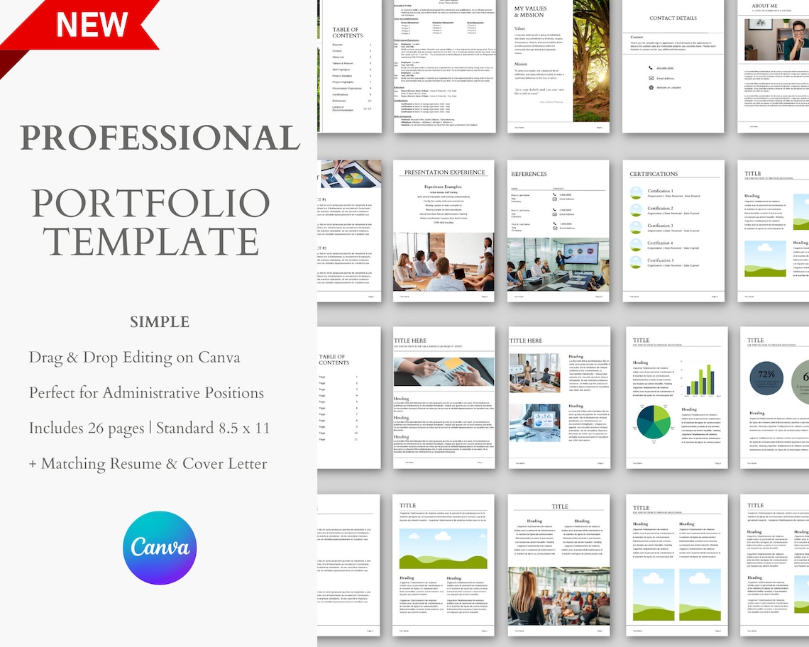 Professional Portfolio Template Canva, Professional Resume and Cover ...