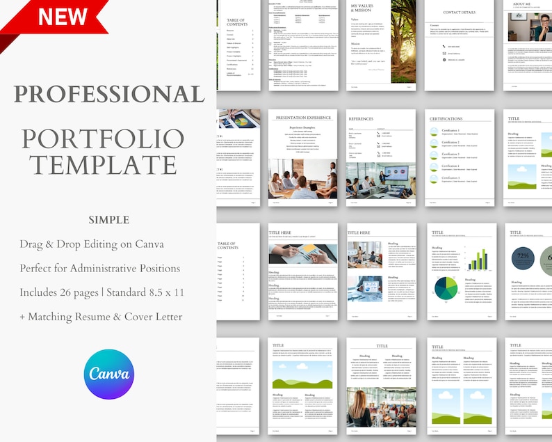 Professional Portfolio Template Canva, Professional Resume and Cover Letter, Career Portfolio ...