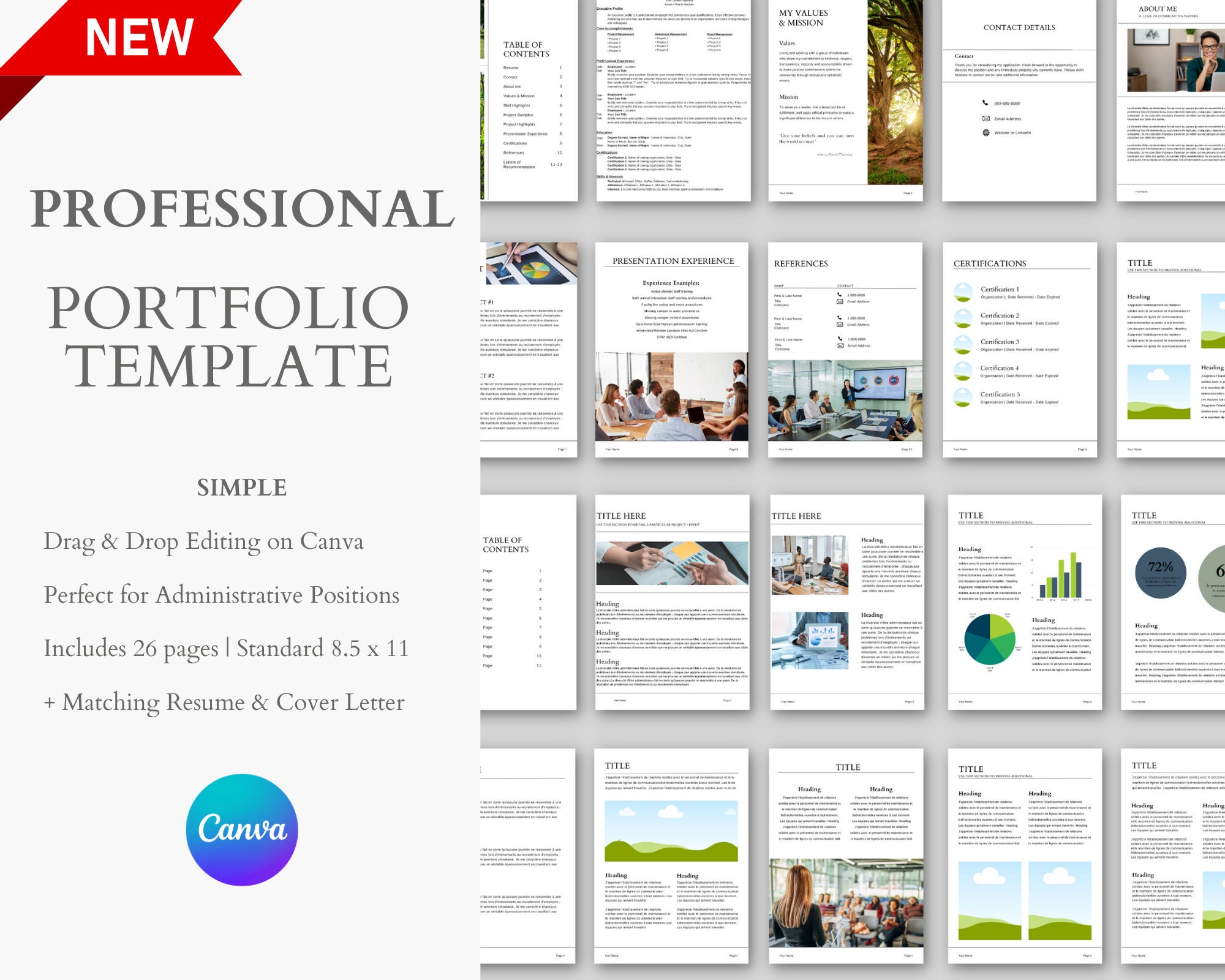 Professional Portfolio Template Canva, Professional Resume and Cover ...