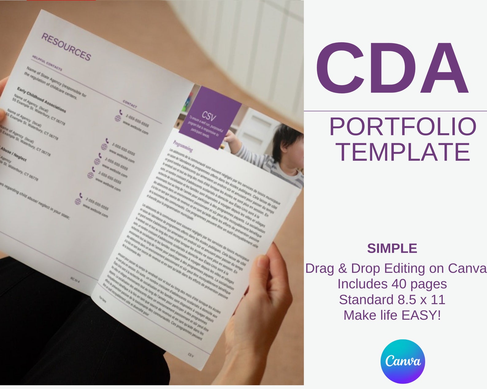 CDA Professional Portfolio Template, Canva Template, Child Development ...