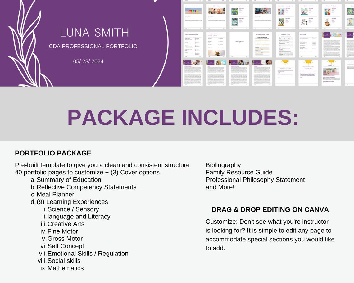 CDA Professional Portfolio Template, Canva Template, Child Development ...