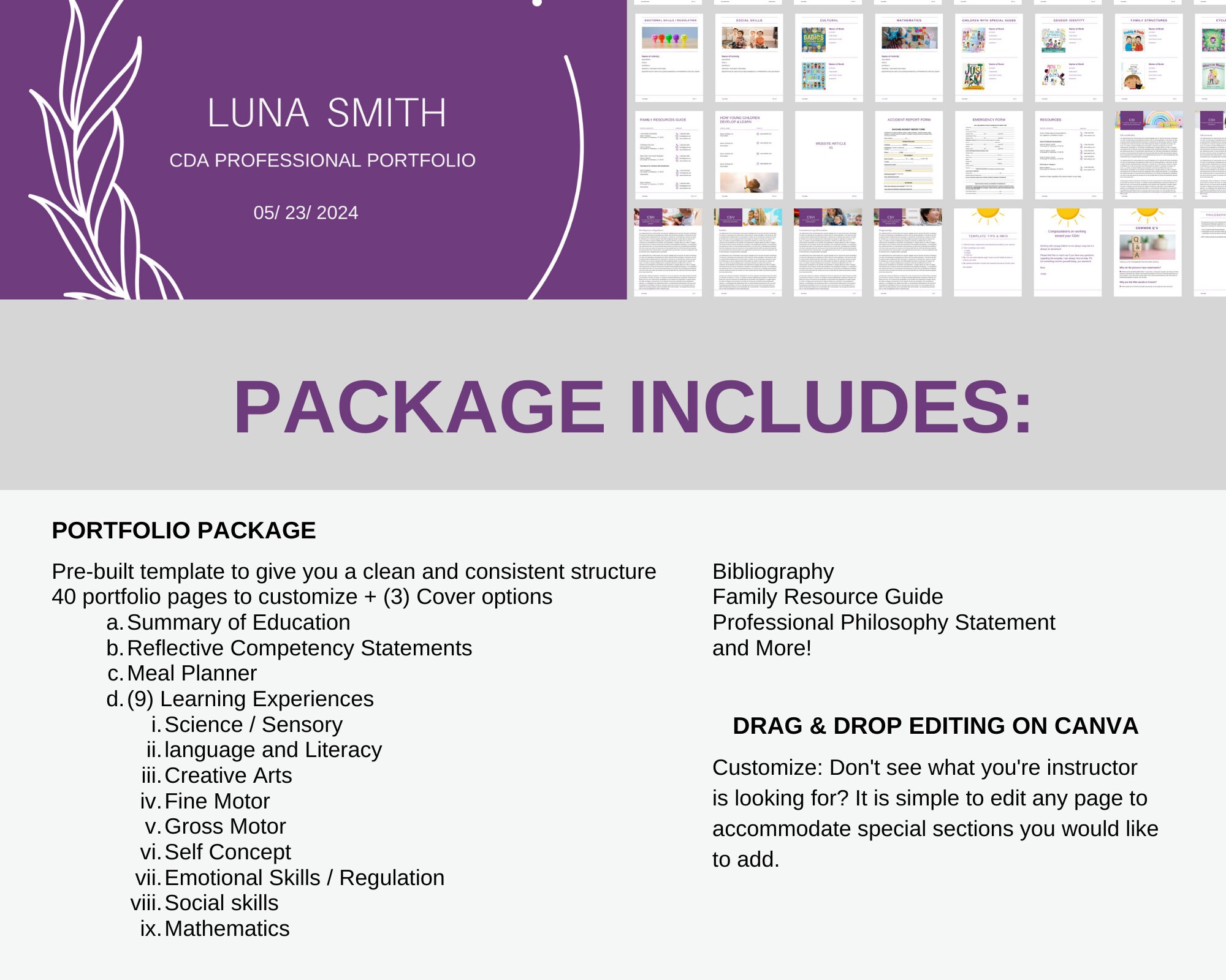 CDA Professional Portfolio Template, Canva Template, Child Development ...