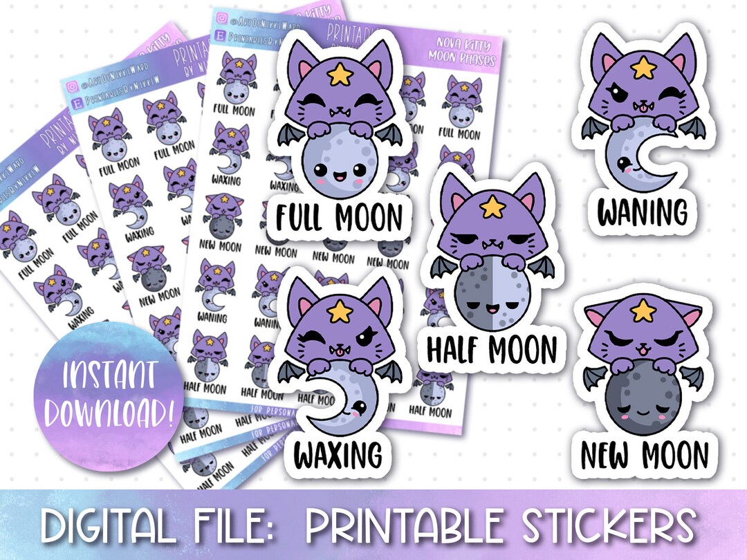 Printable Planner Stickers, Moon Phases, Full Moon, Witchy, Cricut ...