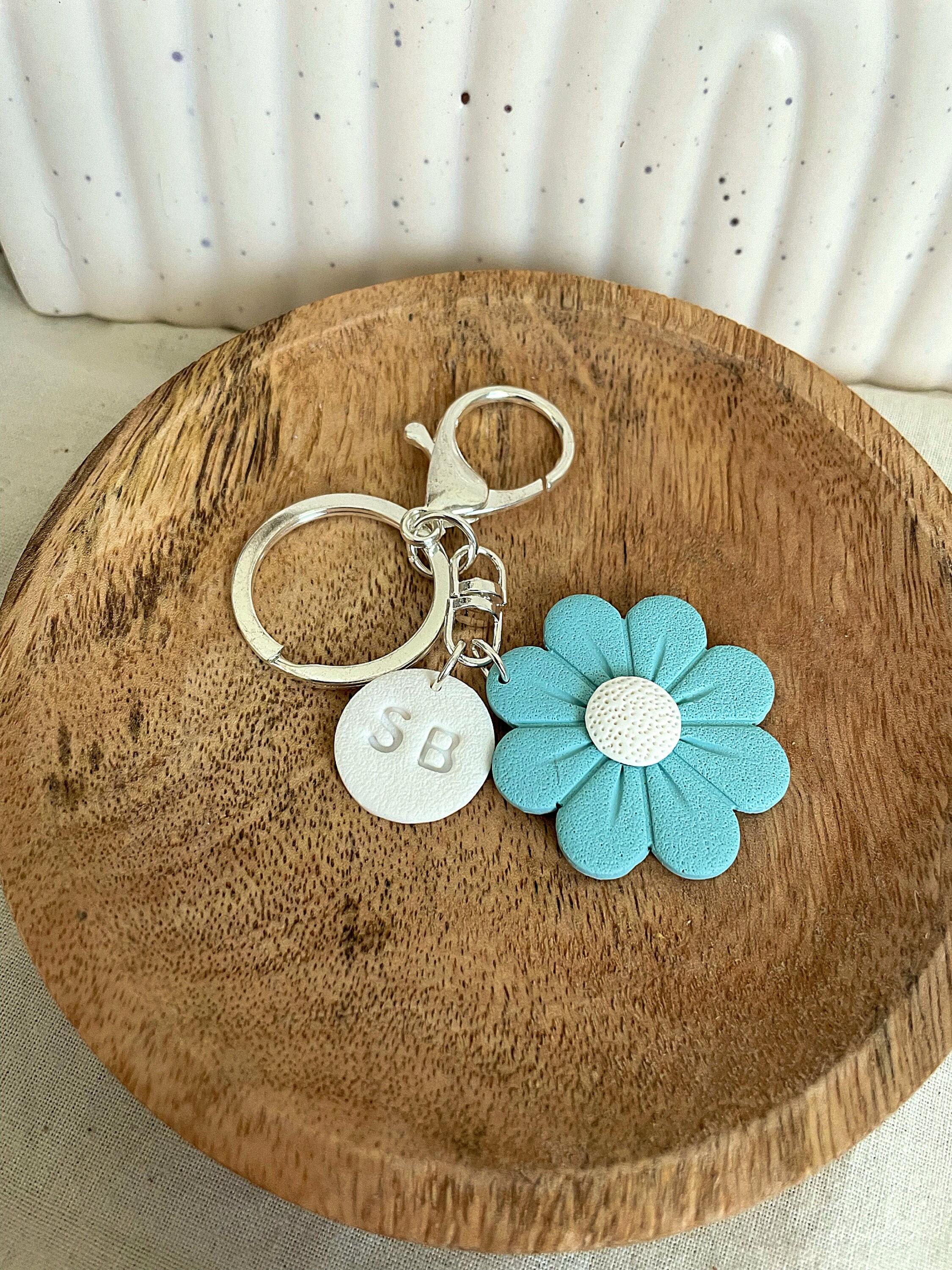 Personalised Name Aqua Flower Keychain Handmade Polymer Clay Keychain y ...
