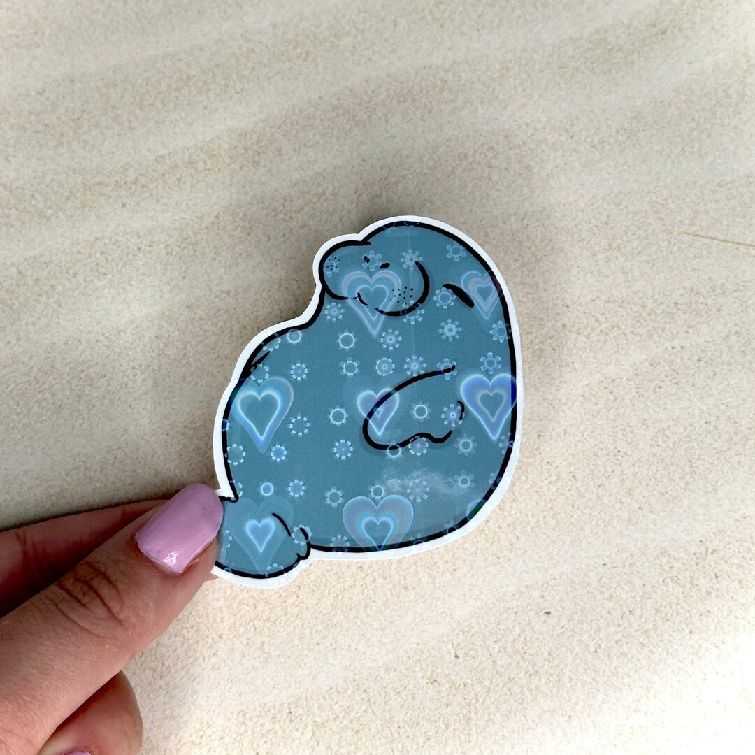 Holographic Manatee Sticker Die Cut Waterproof Vinyl, Heart Coating ...