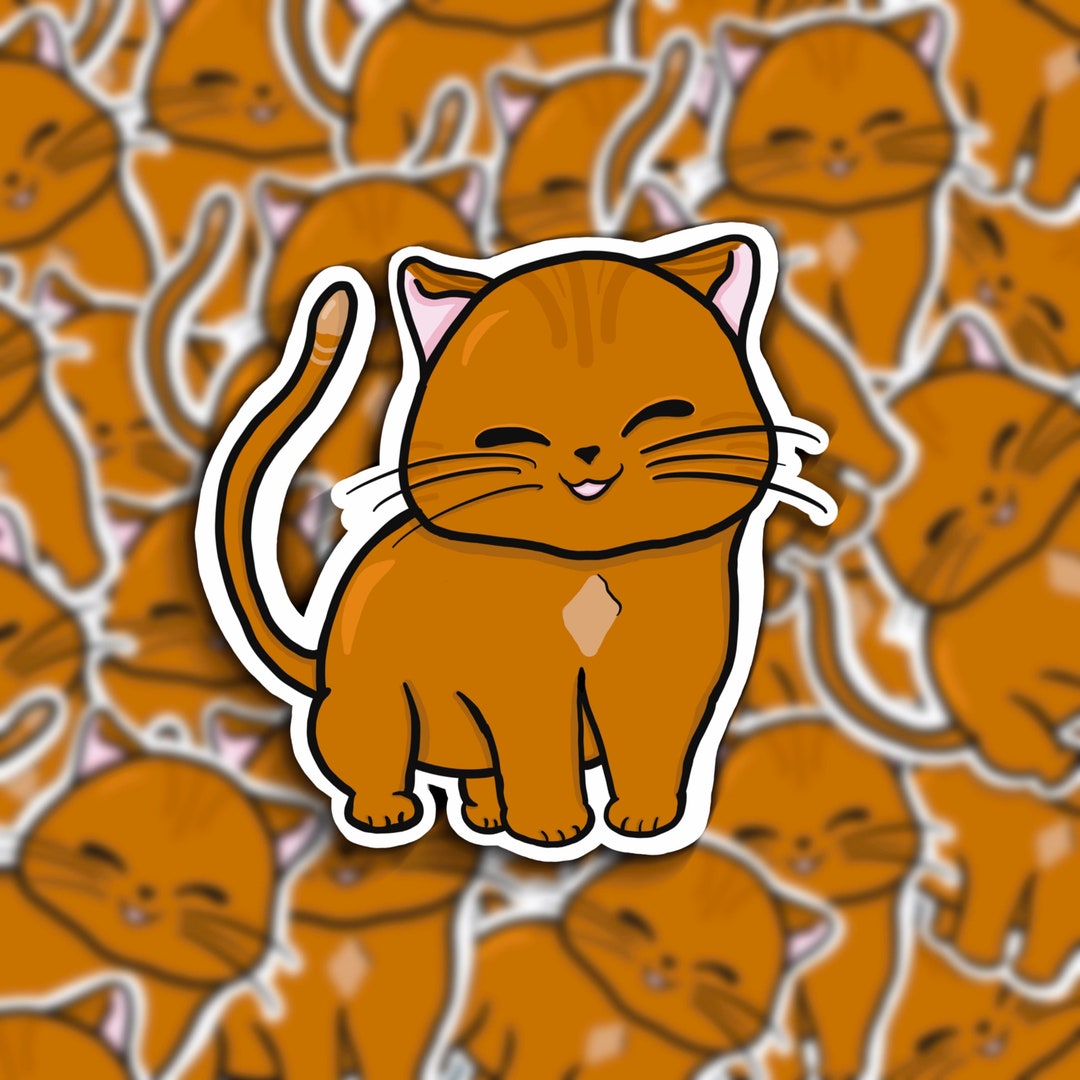Orange Tabby Cat Sticker Vinyl Die Cut Waterproof, Cute Kawaii Animal ...