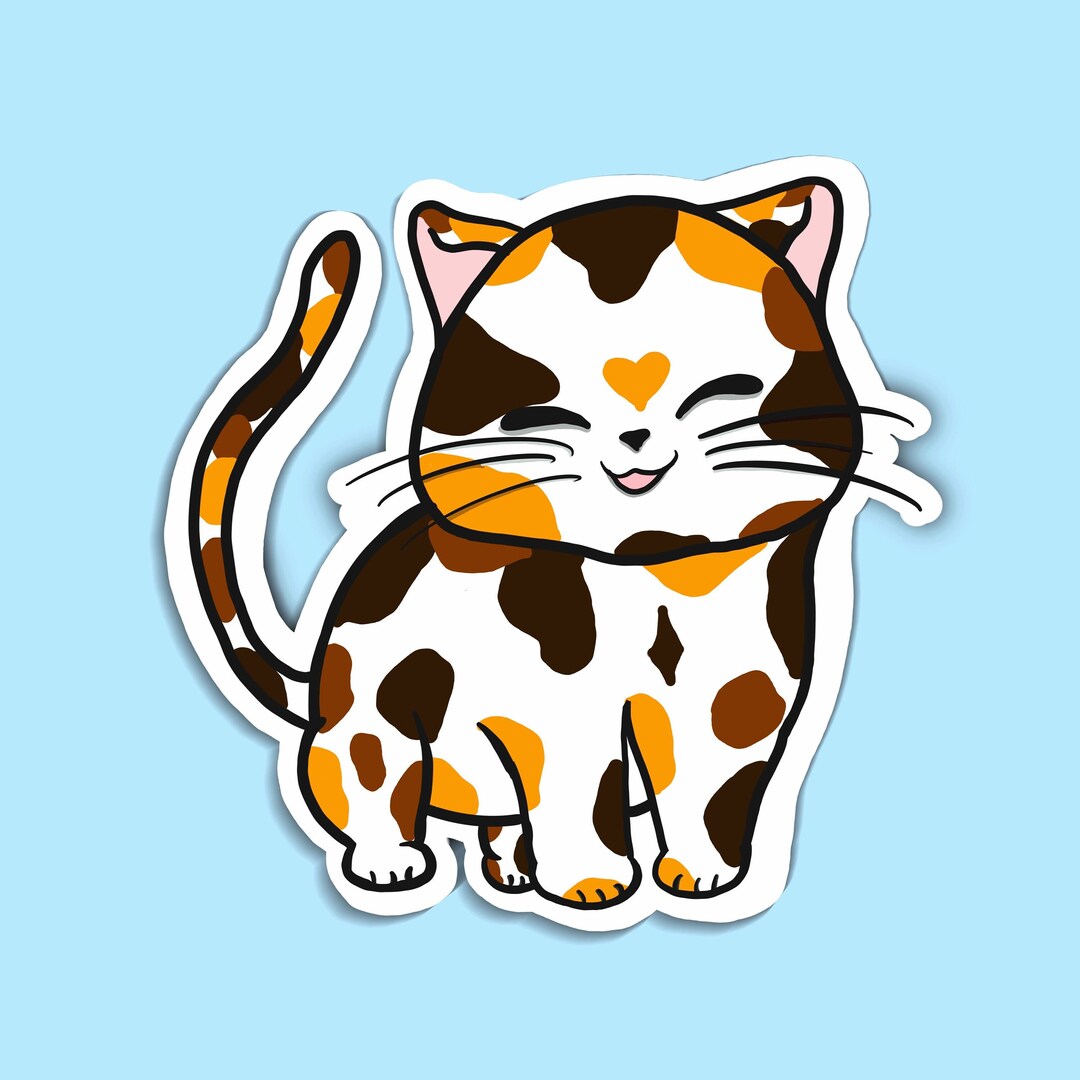 Calico Cat Sticker Matte Waterproof Die Cut Vinyl, Cute Adorable Kawaii ...