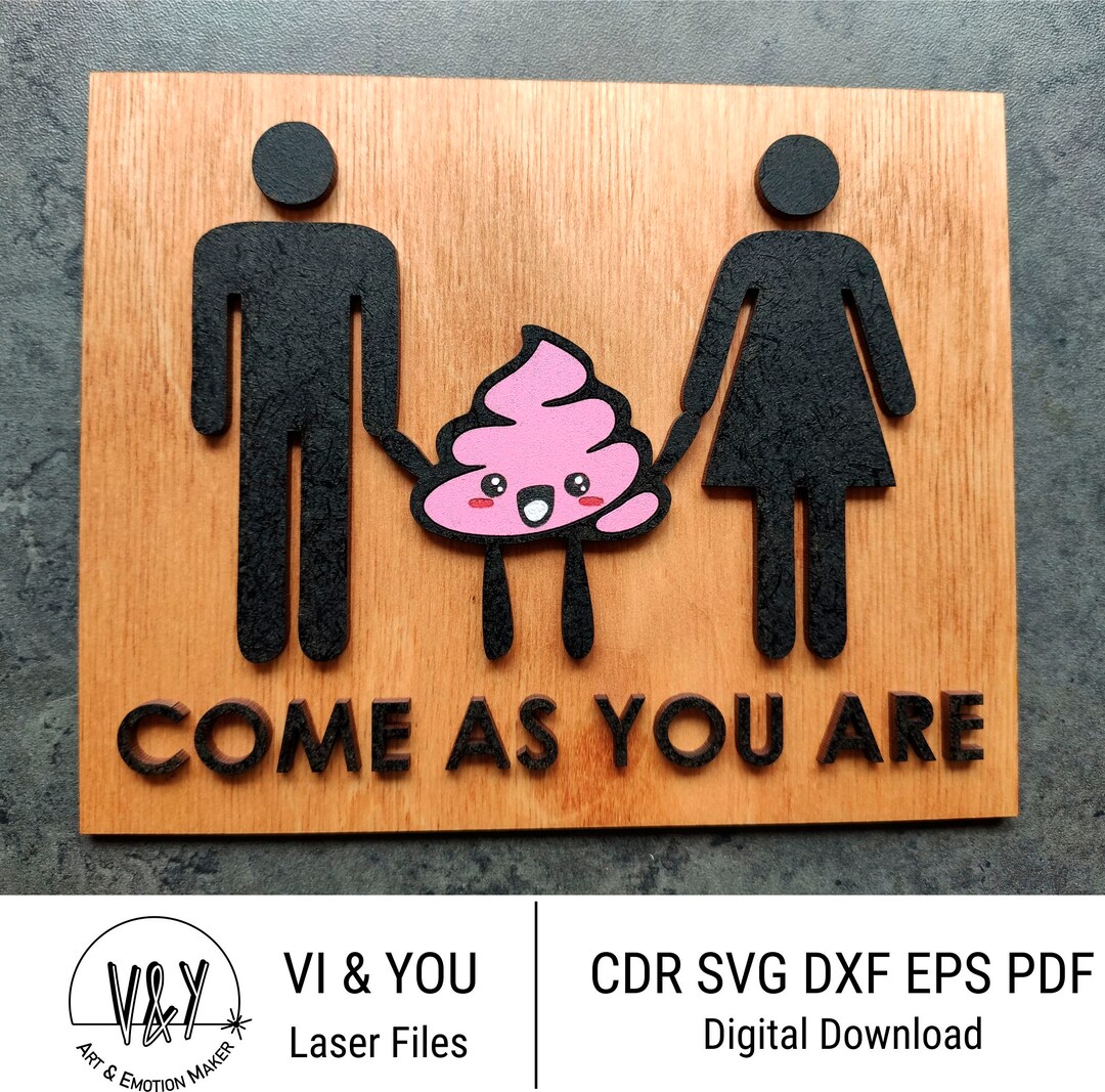 Toilet Signage Toilet Sign WC Signs Fun WC Door Sign Laser Cutting File ...