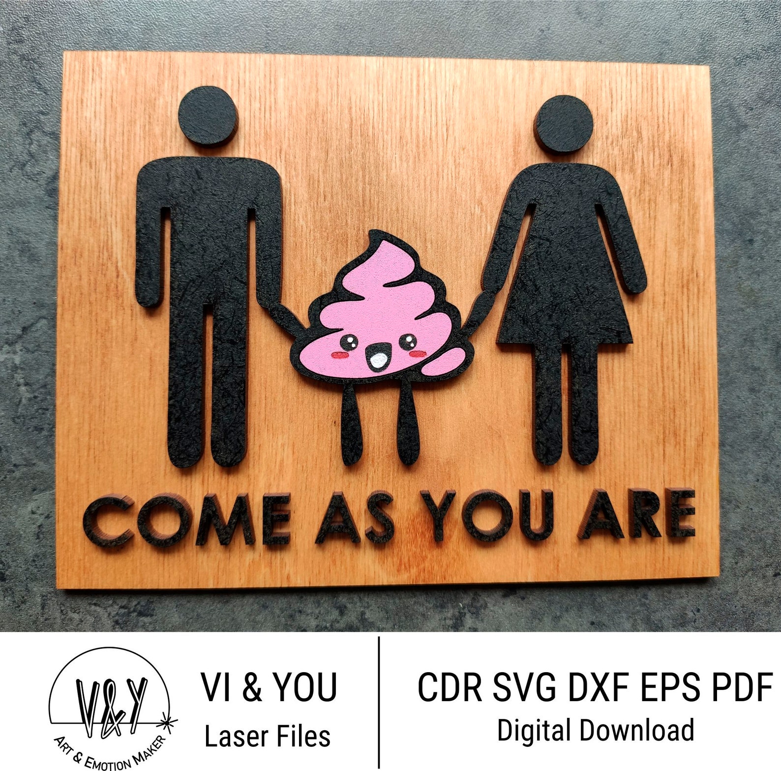 Toilet Signage Toilet Sign WC Signs Fun WC Door Sign Laser Cutting File ...