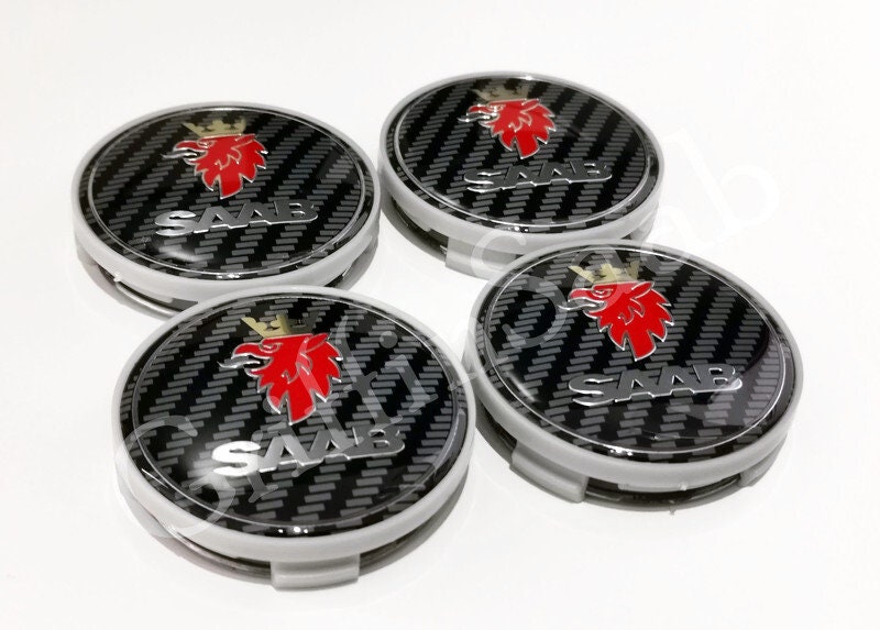 4 X Saab Carbon Fibre Alloy Wheel Centre Caps 62mm 63mm 93 9-3 95 9-5 ...