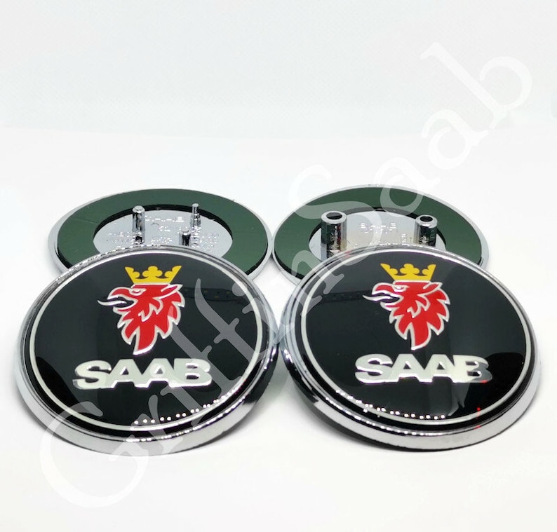 Saab 93 9-3 Saloon Gloss Black Badge Set Front Bonnet Hood & Rear Boot Trunk Emblems 2003-2010 ...
