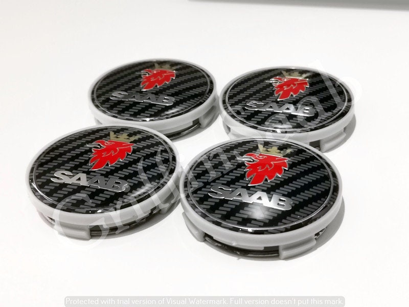 4 X Saab Carbon Fibre Alloy Wheel Centre Caps 62mm 63mm 93 9-3 95 9-5 ...