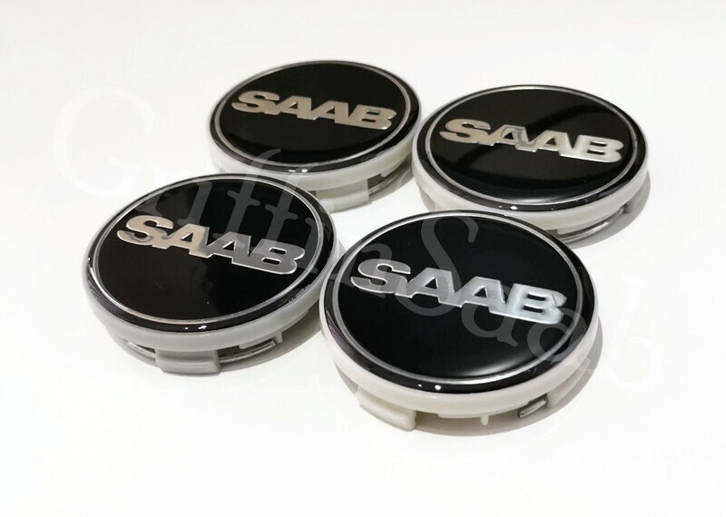 4 X Saab Nevs Black Alloy Wheel Centre Hub Caps 62mm 63mm 93 9-3 95 9-5 ...