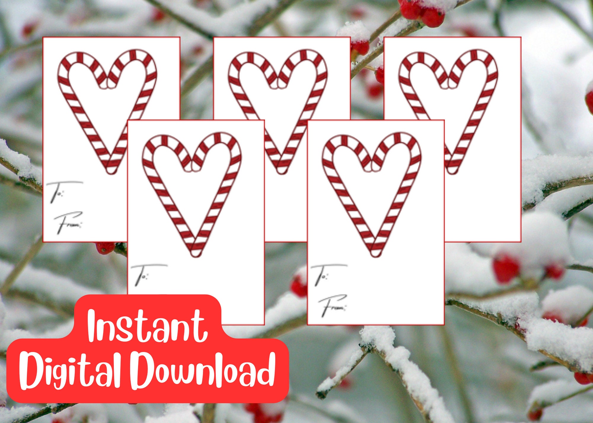 Candy Cane Heart Gift Tags Candy Cane Printable Candy Cane Gift Tags ...