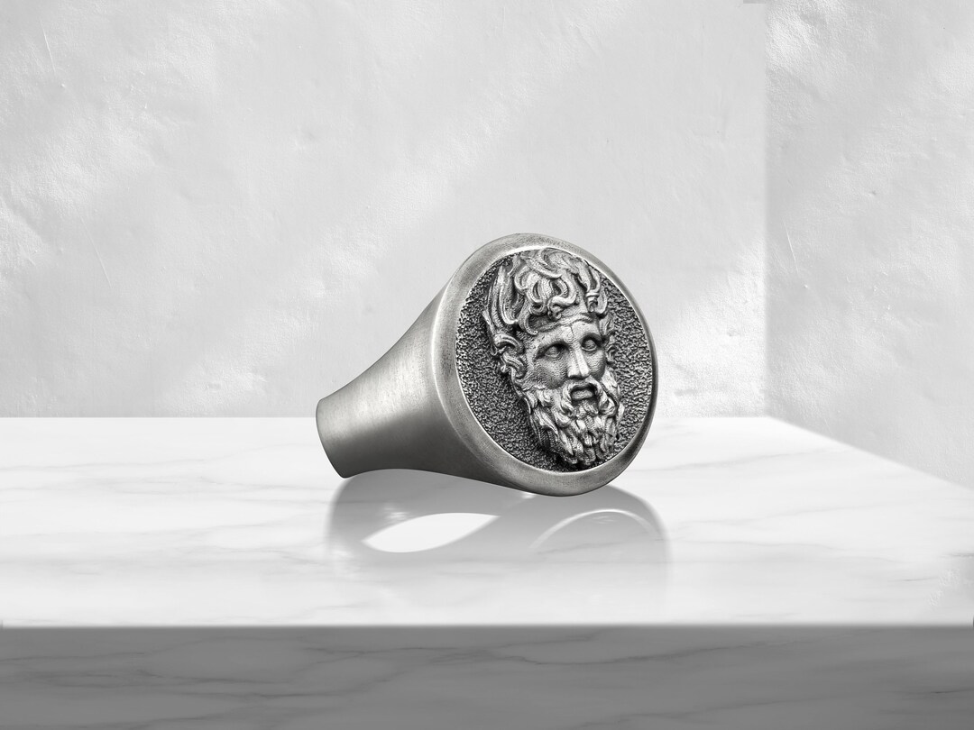 Father of the Gods Zeus Signet Ring, Sterling Silver Greek Mythology God Ring for Him ...