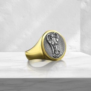 St Raphael the Archangel Pinky Silver Ring, 925 Silver Signet Saint ...