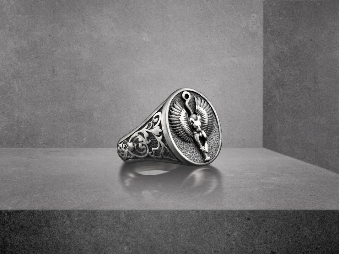 Bastet Ancient Goddess Signet Ring Men, Egyptian Mythology Fantasy Cat ...