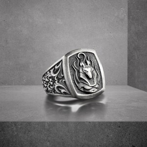 Ancient Egyptian God Seth Signet Silver Mens Ring, 925 Sterling Silver ...