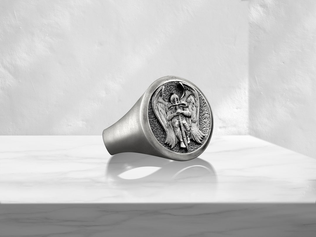 Michael the Archangel Pinky Ring, Christian Rings, Sterling Silver ...