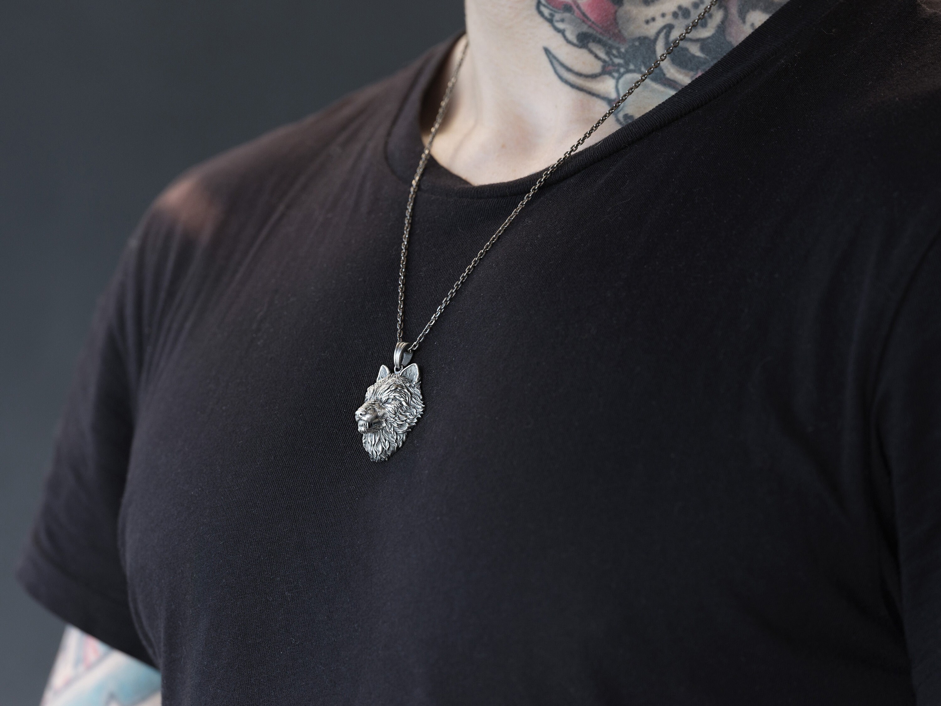 Charming Angry Alpha Wolf Head Men's Necklace - Etsy