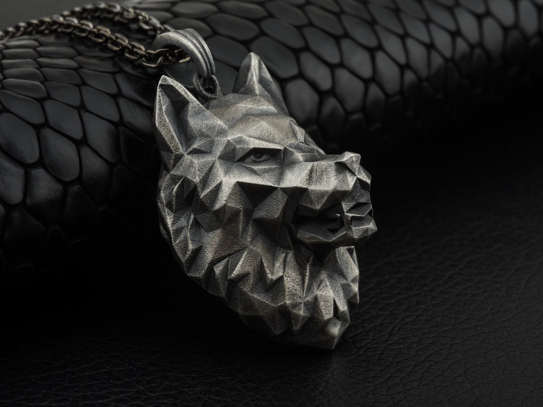 Buy Charming Geometric Wild Wolf Head Men's Necklace, 925 Sterling ...