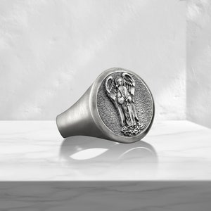 St Raphael the Archangel Pinky Silver Ring, 925 Silver Signet Saint ...