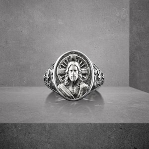 Jesus Christ Unique Dainty Signet Ring, Engraved Confirmation Ring for ...