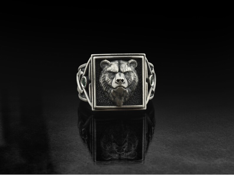 Charming Signet Wild Bear Head Ring for Men's - Etsy