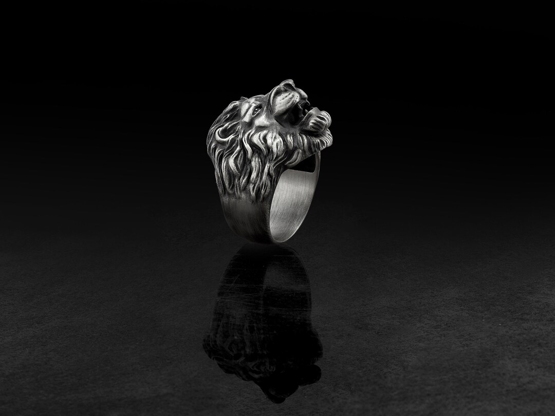 Charming Roaring Majestic Lion Head Silver Ring for Men, 3D African ...